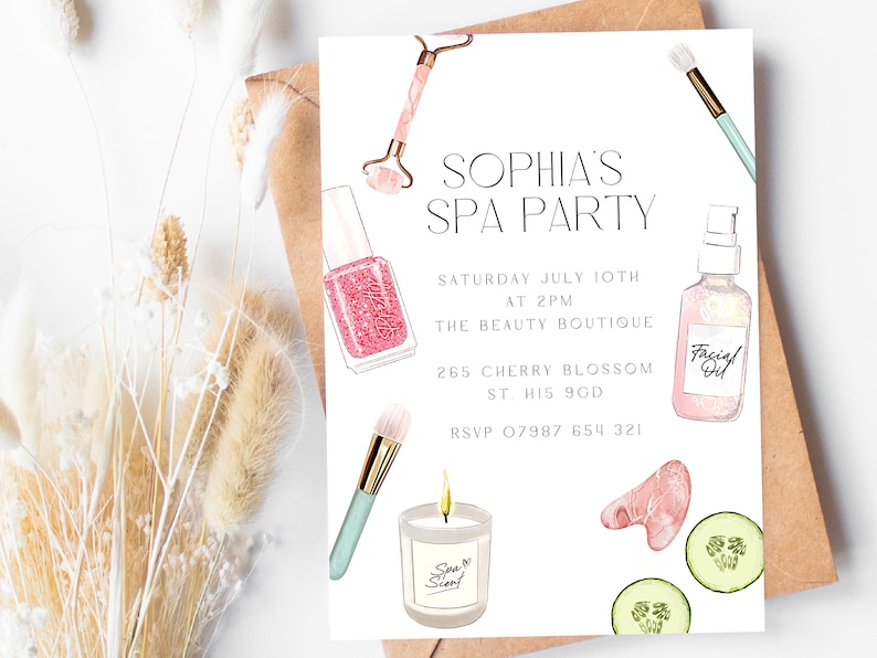 Spa Party Invite Digital Download Print at Home Editable - Etsy