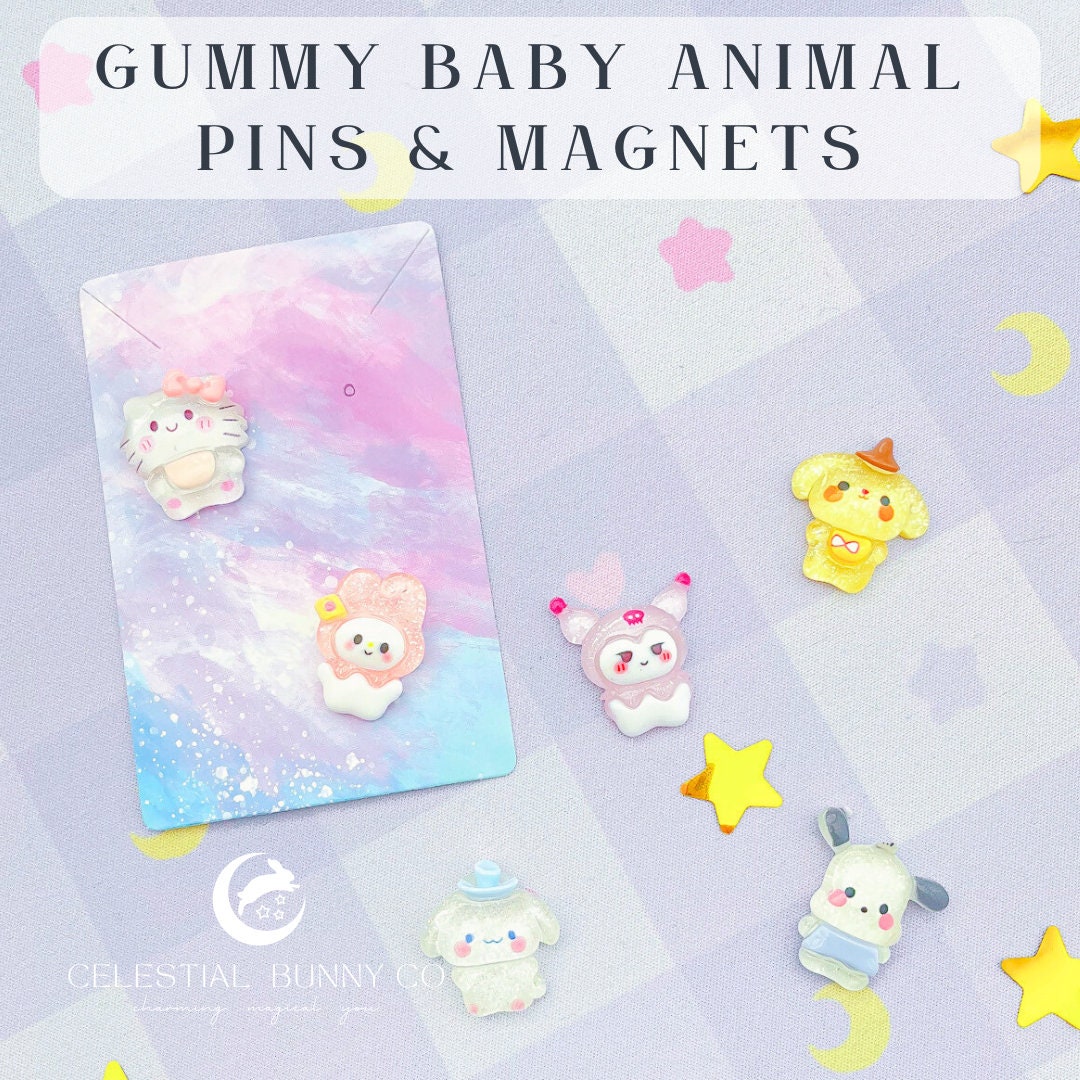 PINS and MAGNETS Gummy Animal Baby Charms Dog Cat Rabbit Set ...