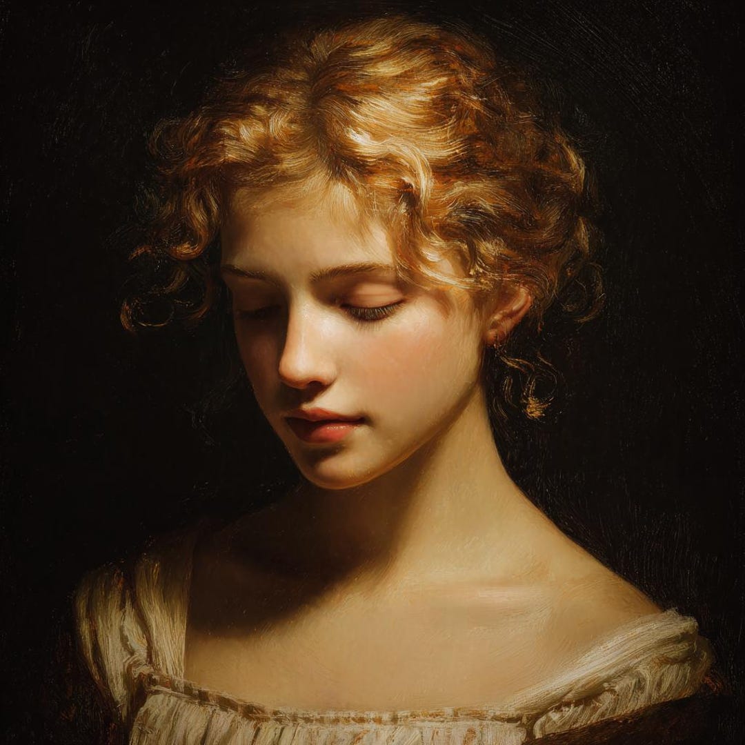 Romantic Glow Portrait Print | Chiaroscuro Oil Painting | Antique ...