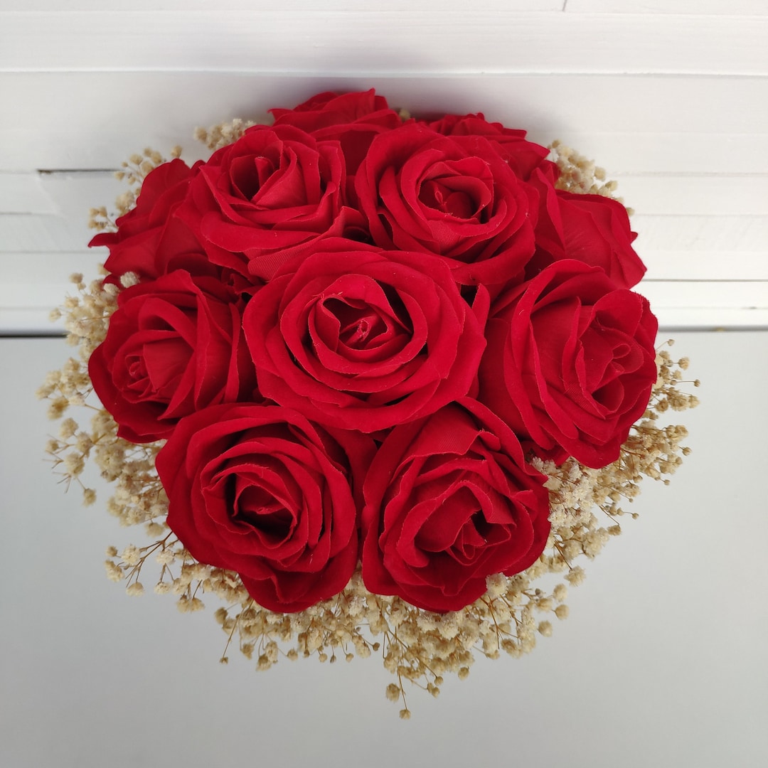Red Rose Bridal Bouquet Classic Wedding Red Rose Bouquet - Etsy