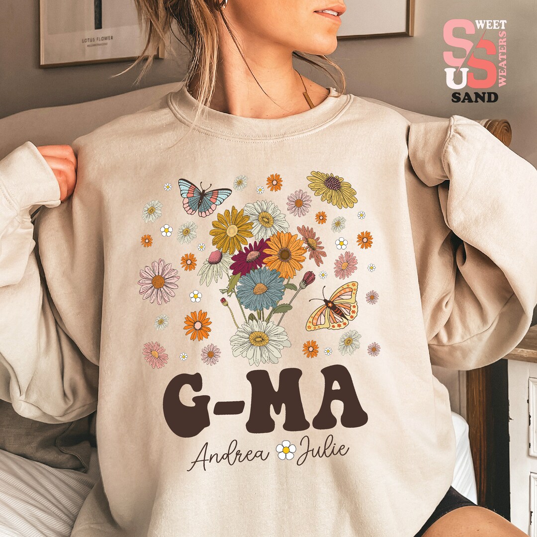 Custom Grandma Hoodie: Floral Grandkid Names, Personalized Gma Gift - Etsy
