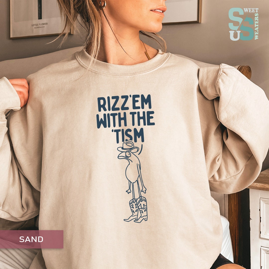 Funny Memes Rizz Em With the Tism Silly Crewneck Sweatshirt Frog Meme ...