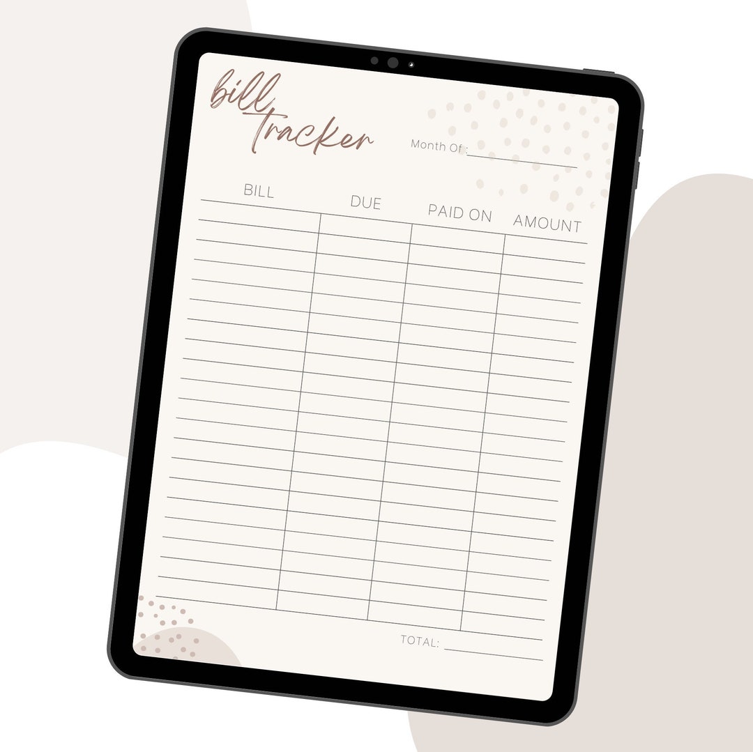 Bill Tracker, Monthly Bill Tracker, Undated Digital Bill Tracker ...