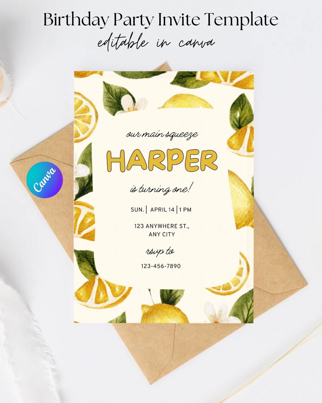 Editable “our Main Squeeze is Turning One” Birthday Invitation | Lemon ...