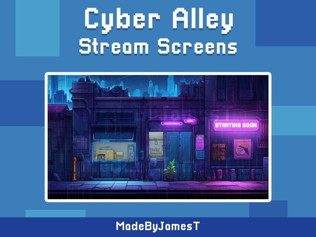Cyber Alley Stream Screens // Twitch Screens // Starting Soon Screen ...