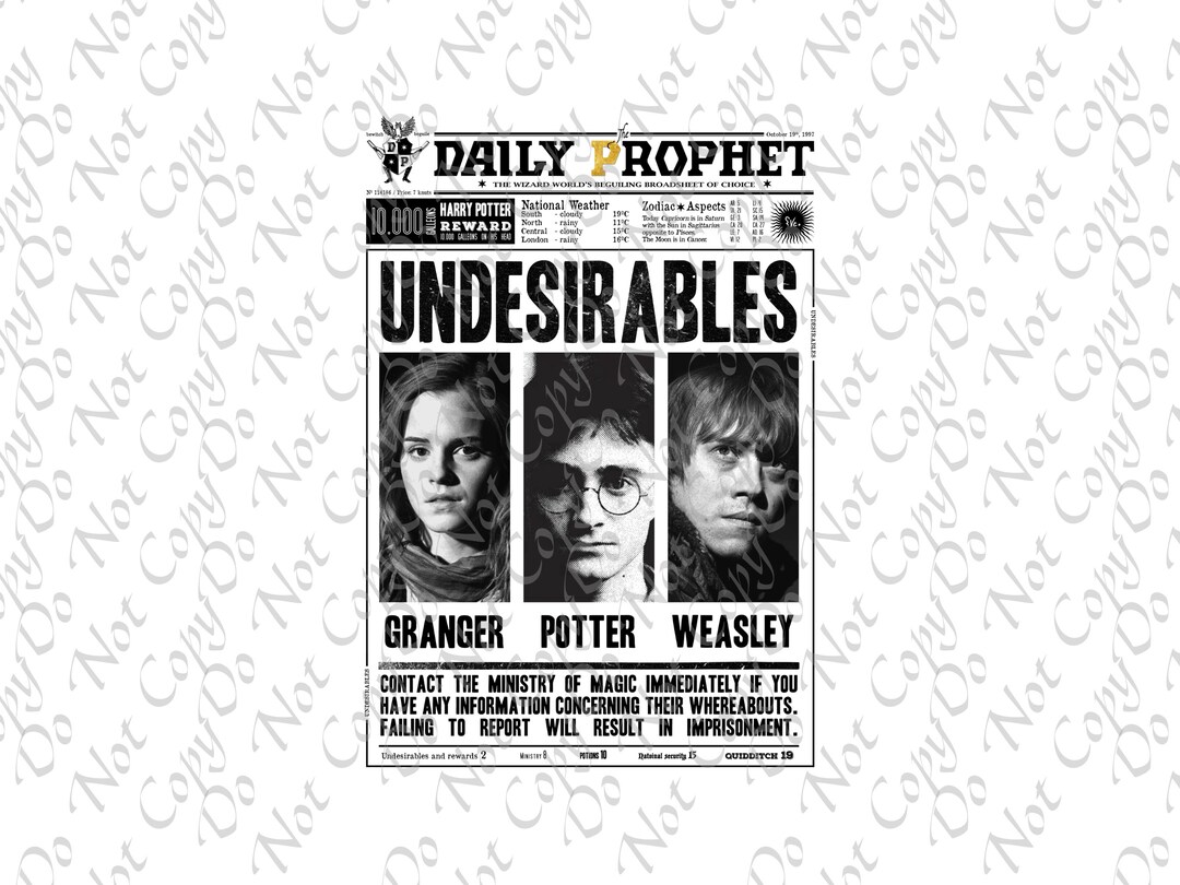 Daily Prophet Undesirables Poster Sub Sublimation Digital File Instant ...