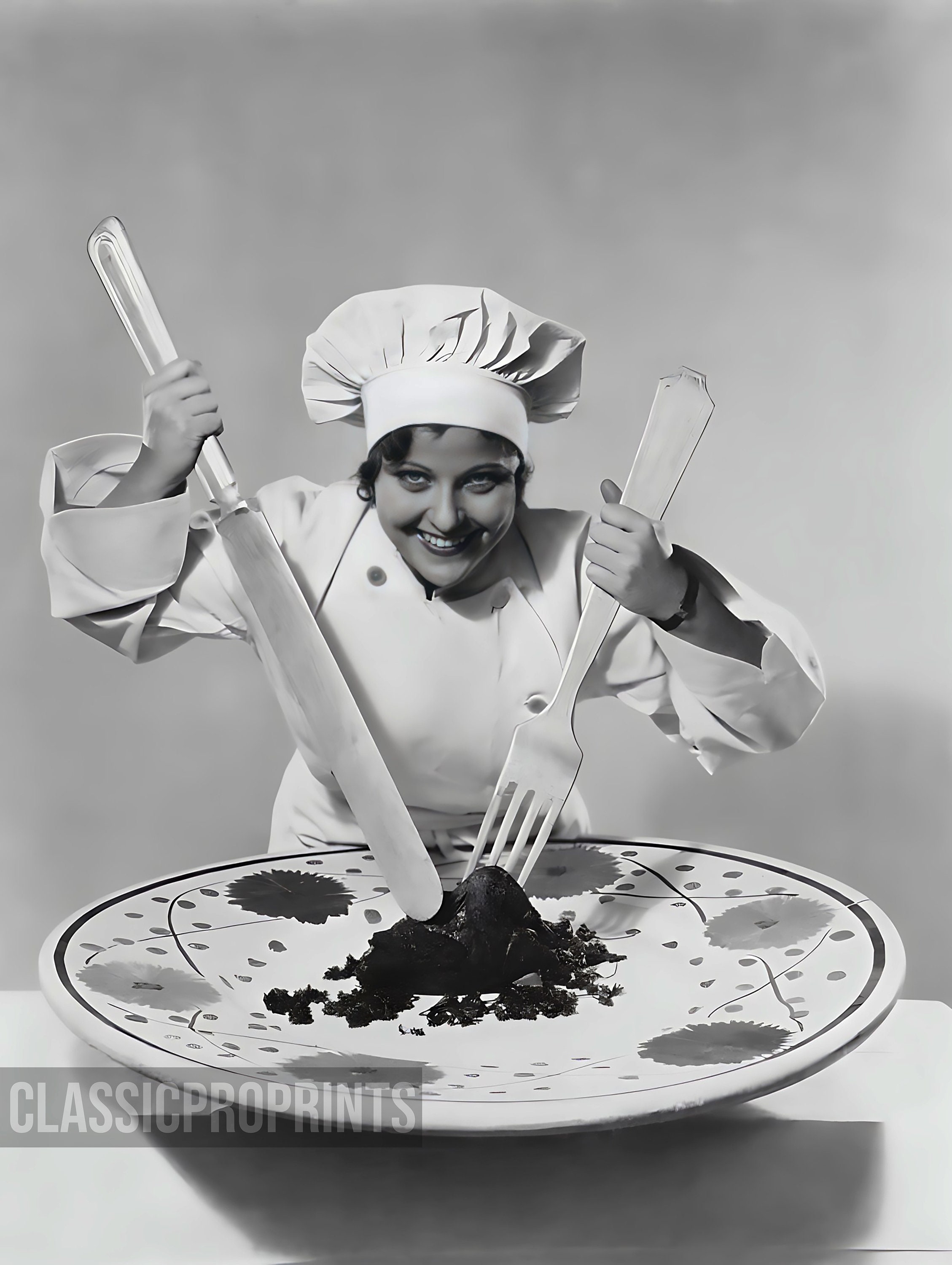 Chef Poses With Giant Dishware Vintage Photography Funny - Etsy