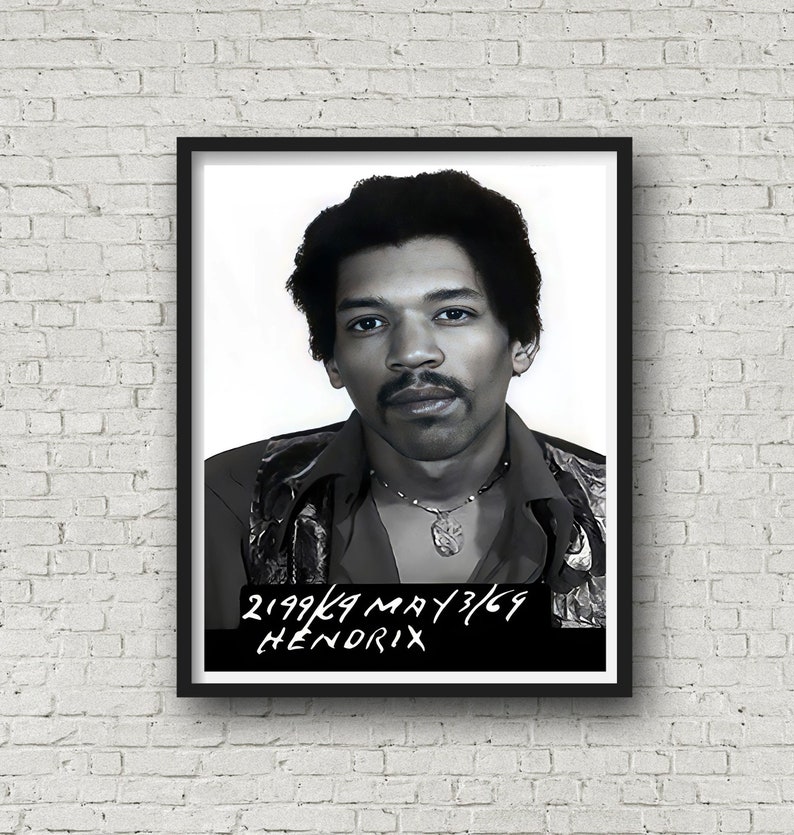 Jimi Hendrix 1969 Mugshot, Famous Mugshots, Jimi Hendrix Print, Retro ...