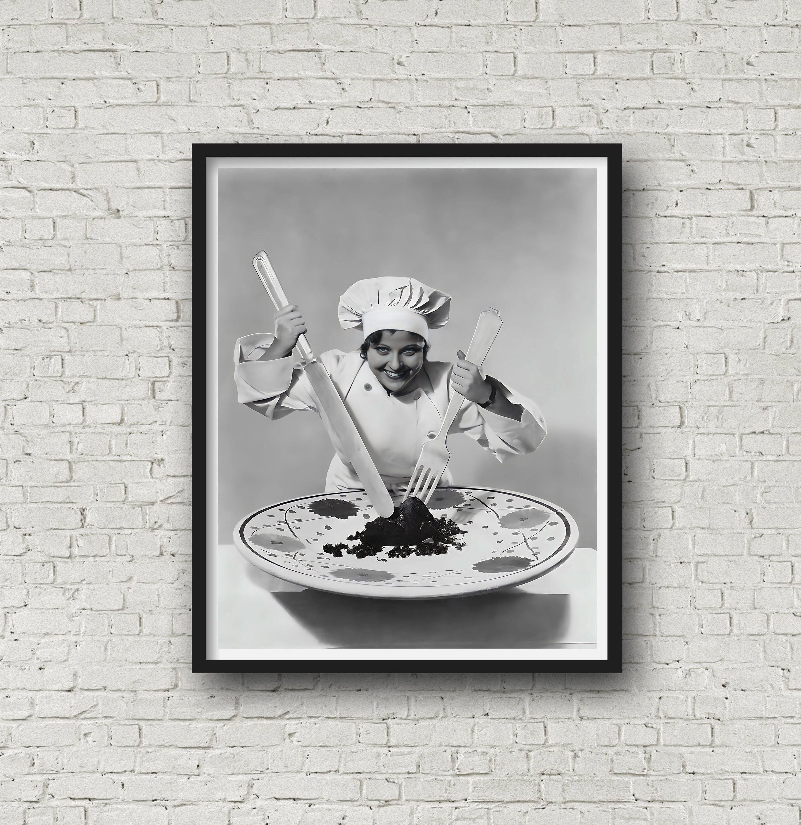 Chef Poses With Giant Dishware Vintage Photography Funny - Etsy