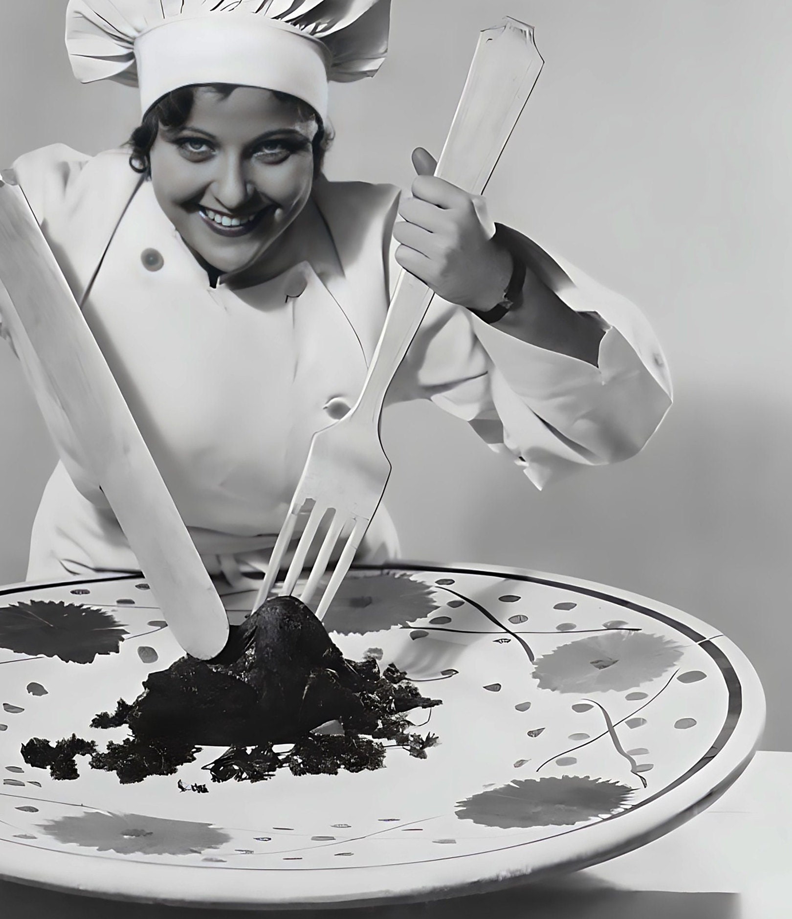 Chef Poses With Giant Dishware Vintage Photography Funny - Etsy