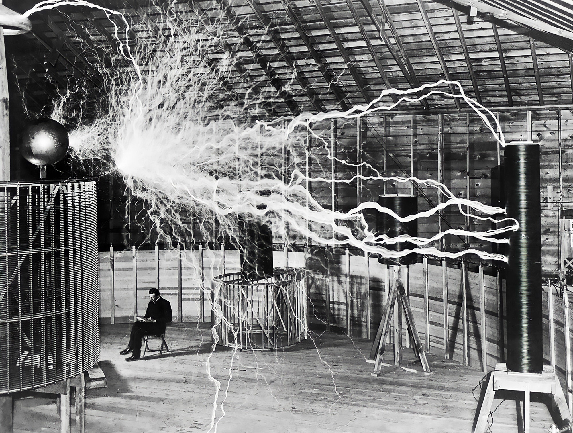 Nikola Tesla in His Laboratory 1899 Black and White Museum Quality ...
