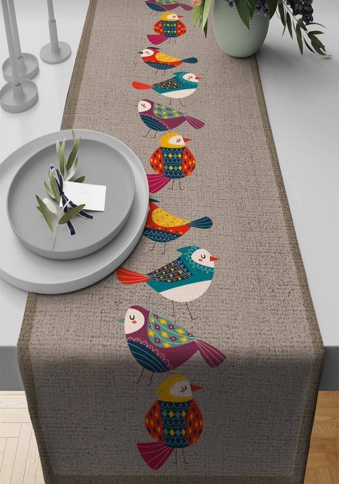 Funny Perched Birds Table Runner, Trend Table Cloth, Nature Themed ...