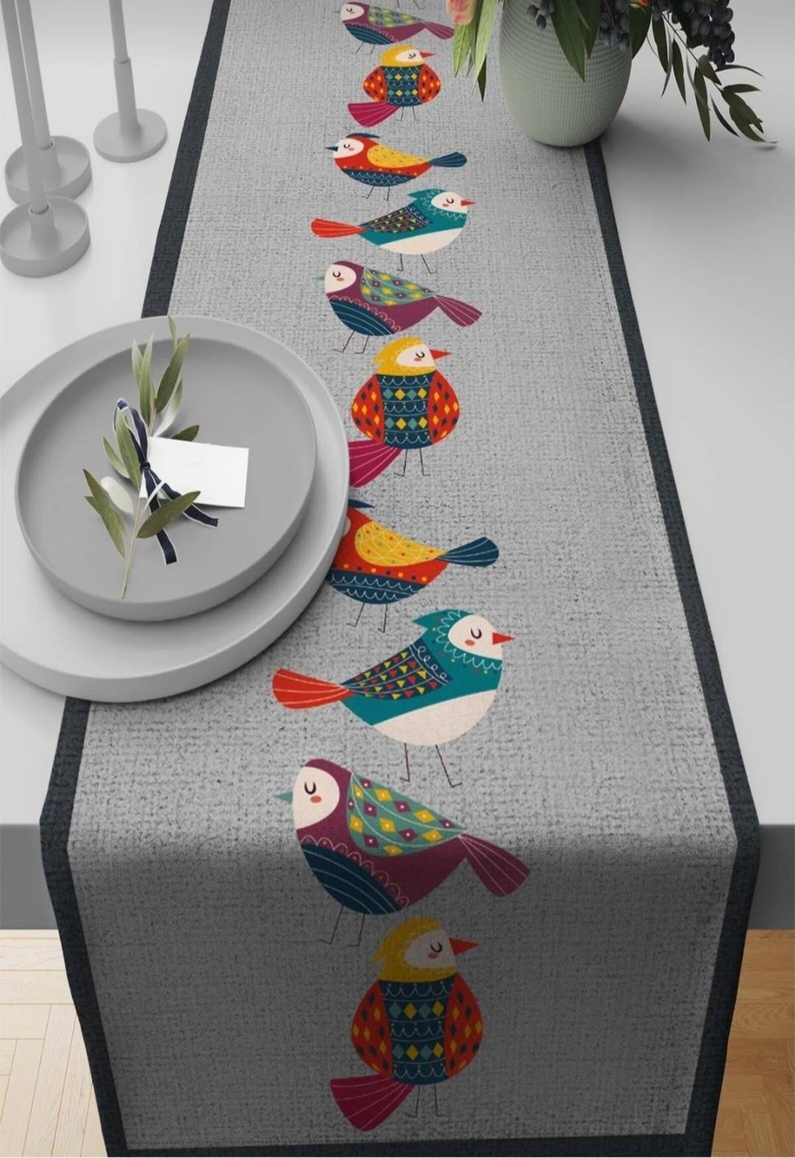 Funny Perched Birds Table Runner, Trend Table Cloth, Nature Themed ...