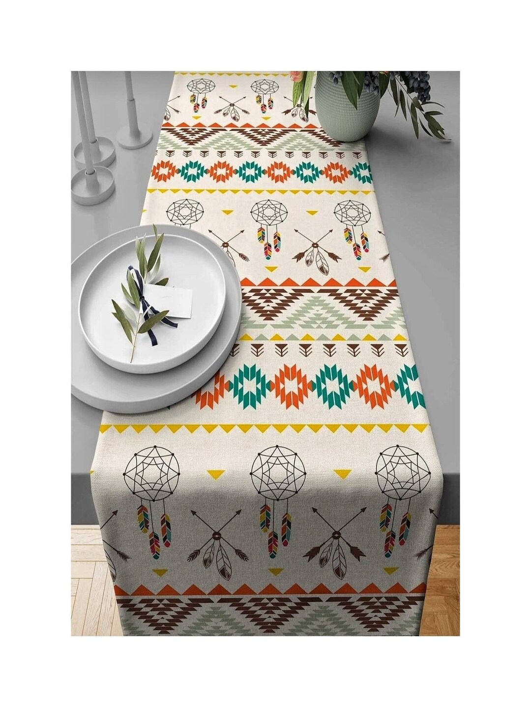Dreamcatcher Native Design Table Runner , Ethnic Kitchen Table Decor ...