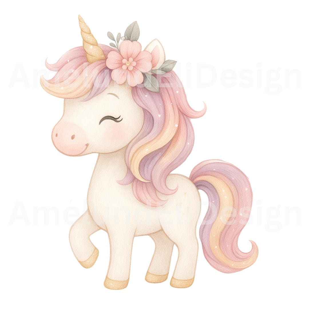 Digital Clip Art Pastel Unicorn Children PNG File Transparent 300 Dpi ...