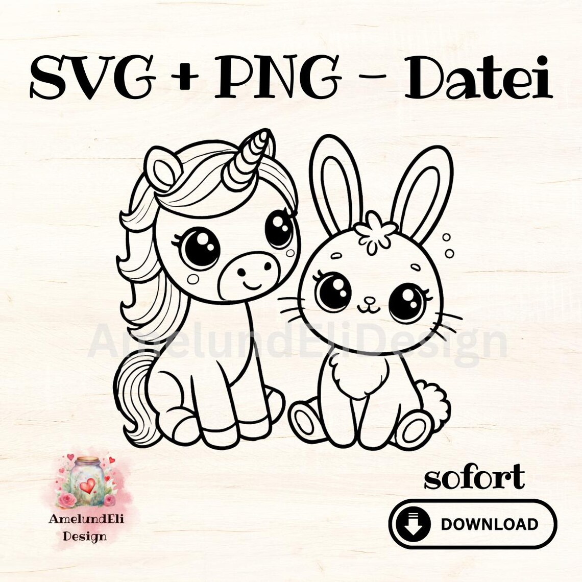 SVG and PNG Plotter File Instant Download File Cute Unicorn and Bunny ...
