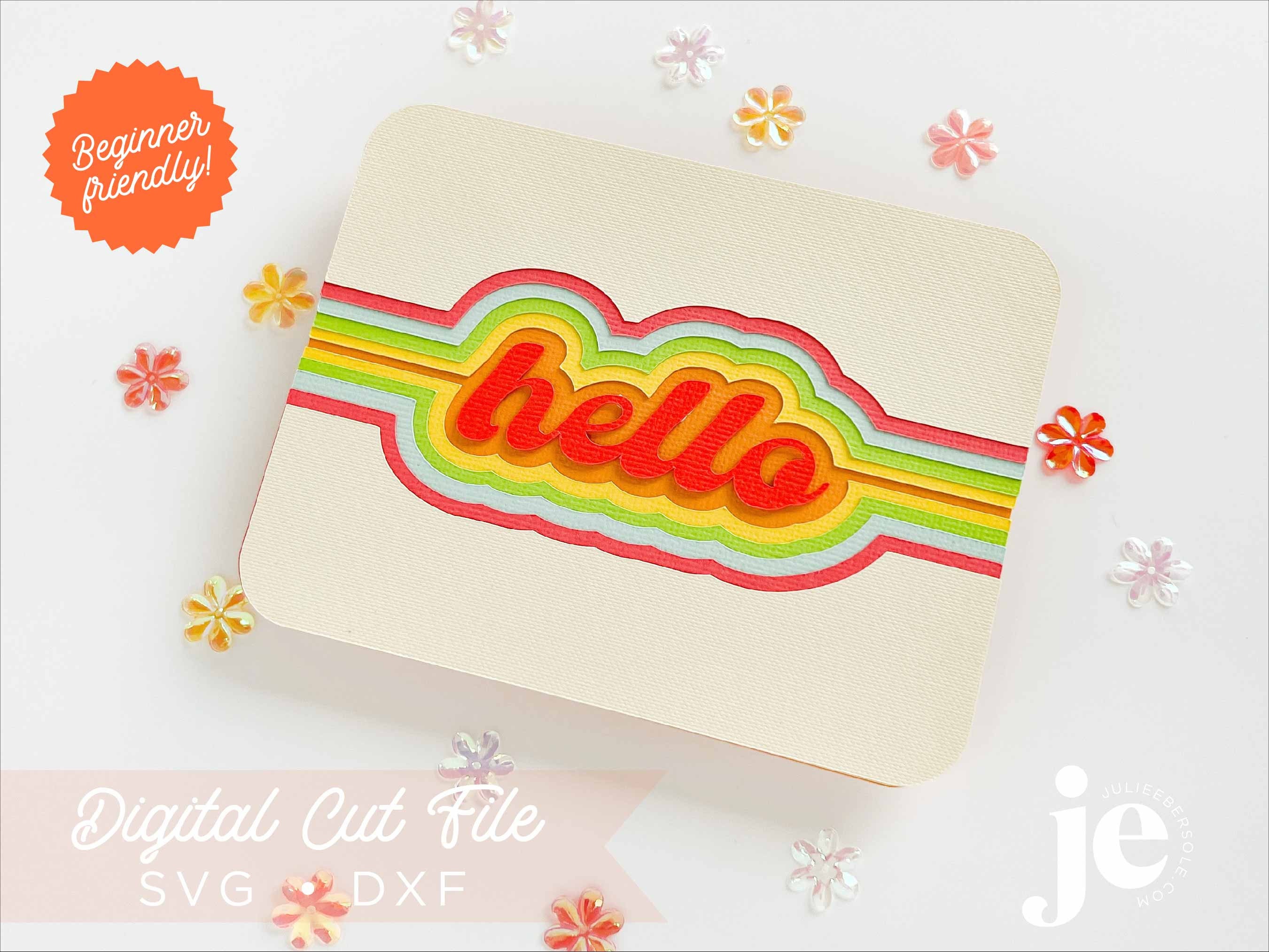 Retro Rainbow Hello Card SVG Cut File Cricut Silhouette Brother Scanncut - Etsy