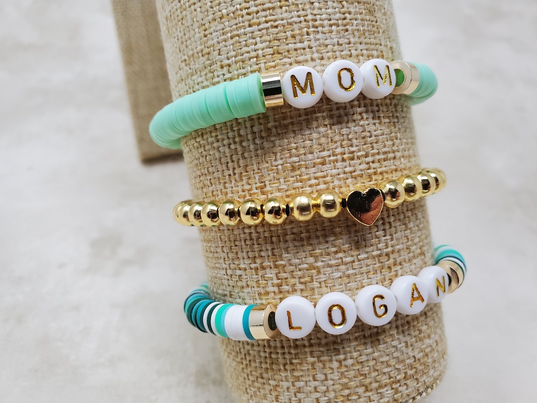 Custom Name Bead Bracelet With Gold or Silver Accents | Heishi Bracelet ...