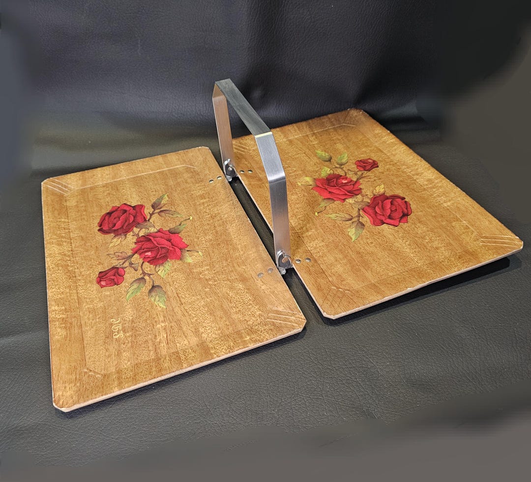 Vintage Rose Pattern Tray Hasko Tuck-a-way Haskelite Folding Tray Mid ...