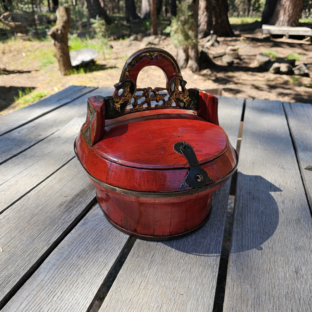 Vintage Chinese Red Lacquer Wedding Basket - Elegant Asian Decor Box - Etsy