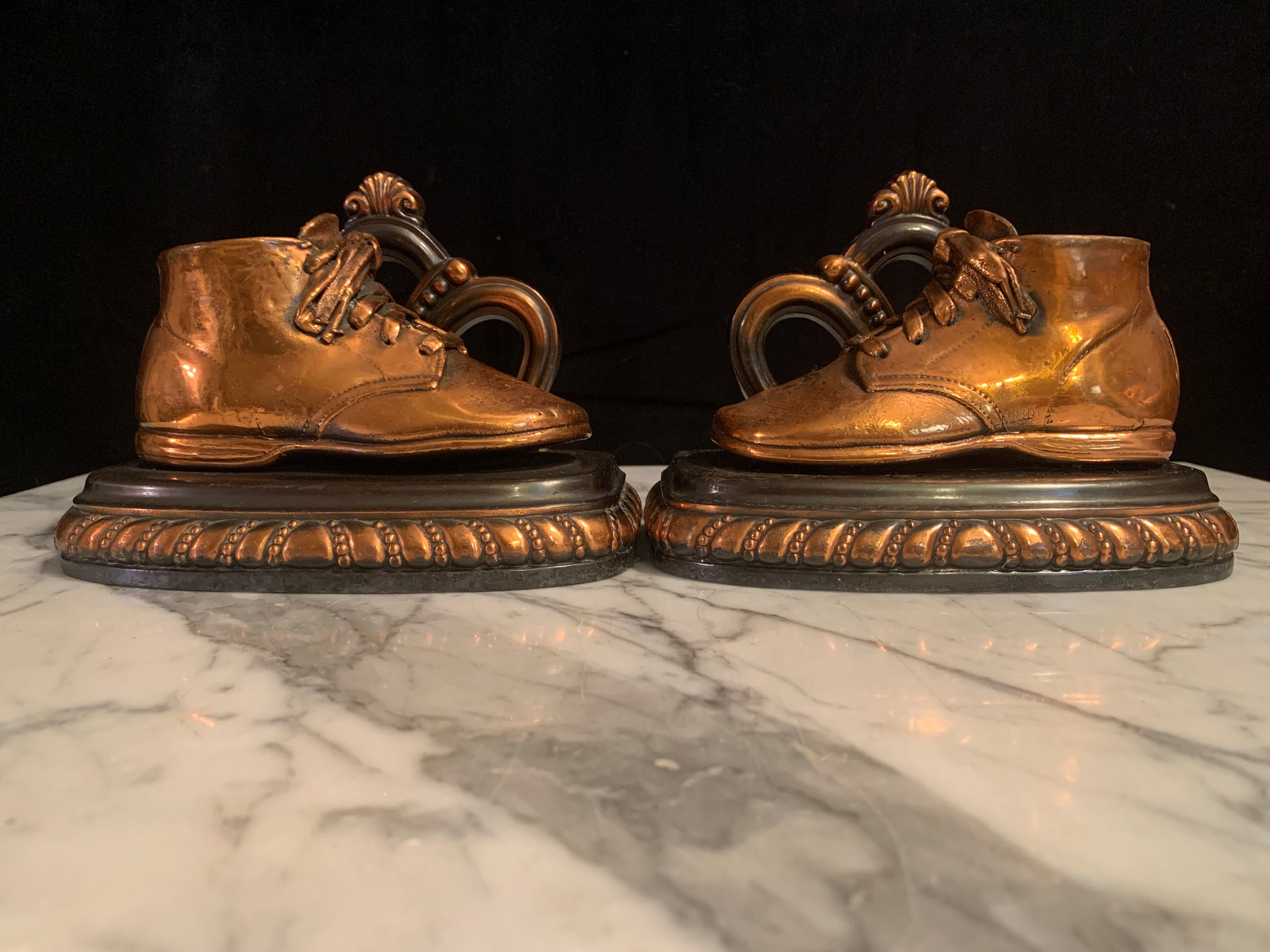 Vintage | Cast Pot Metal | Bronze / Copper Plated | Laced Baby Booties ...