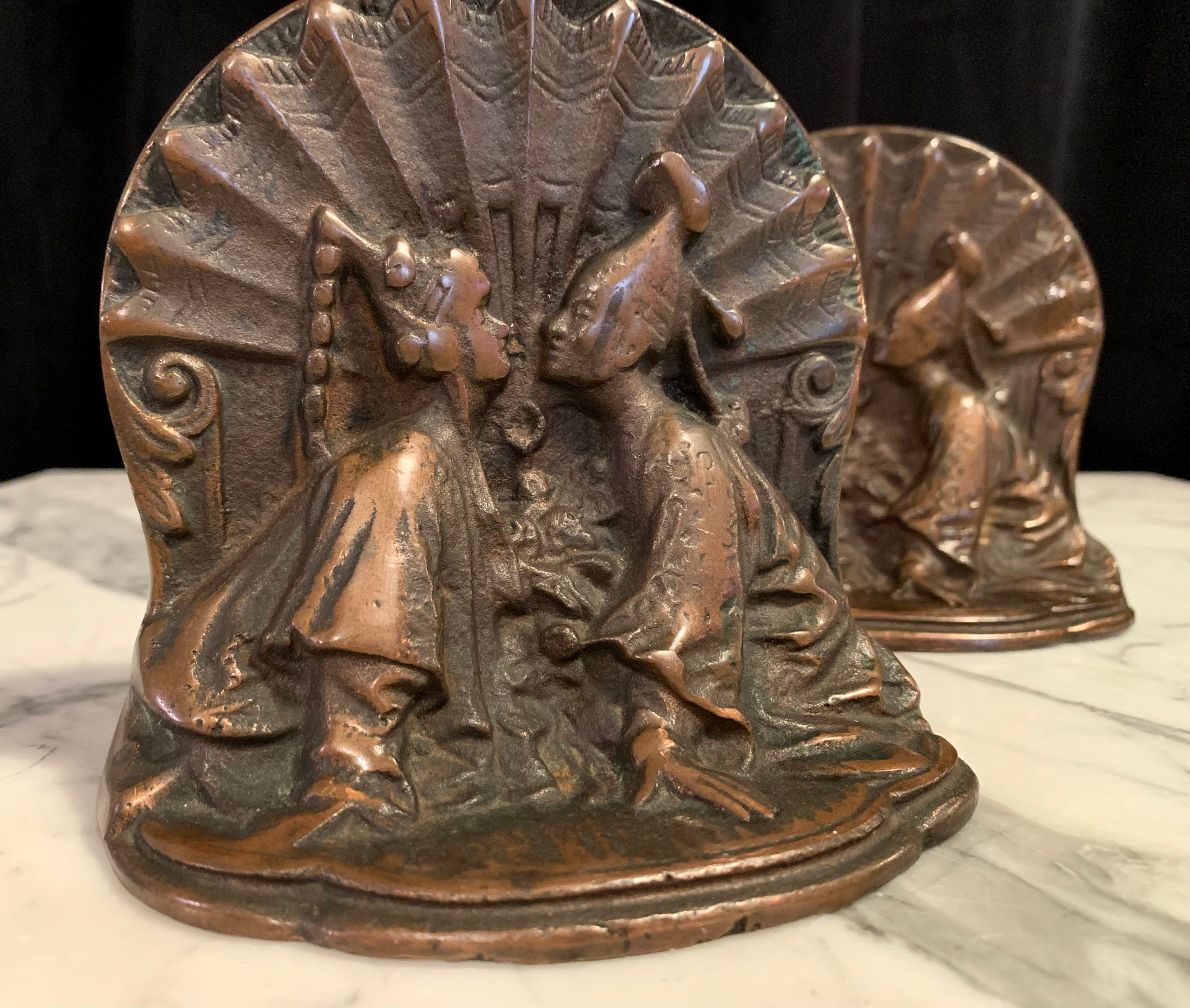 Antique 1920s | Cast Iron / Bronze Bookends | Siam Kissing Couple ...