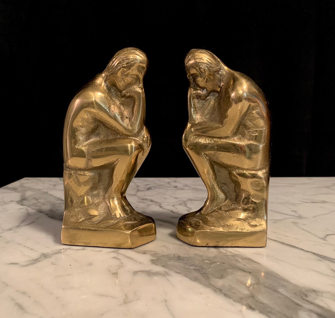 Vintage Brass 'the Thinker' Bookends: Rodin Style Statues - Etsy