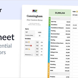 Contractor Bidding Spreadsheet, Contractor Estimating Spreadsheet - Etsy