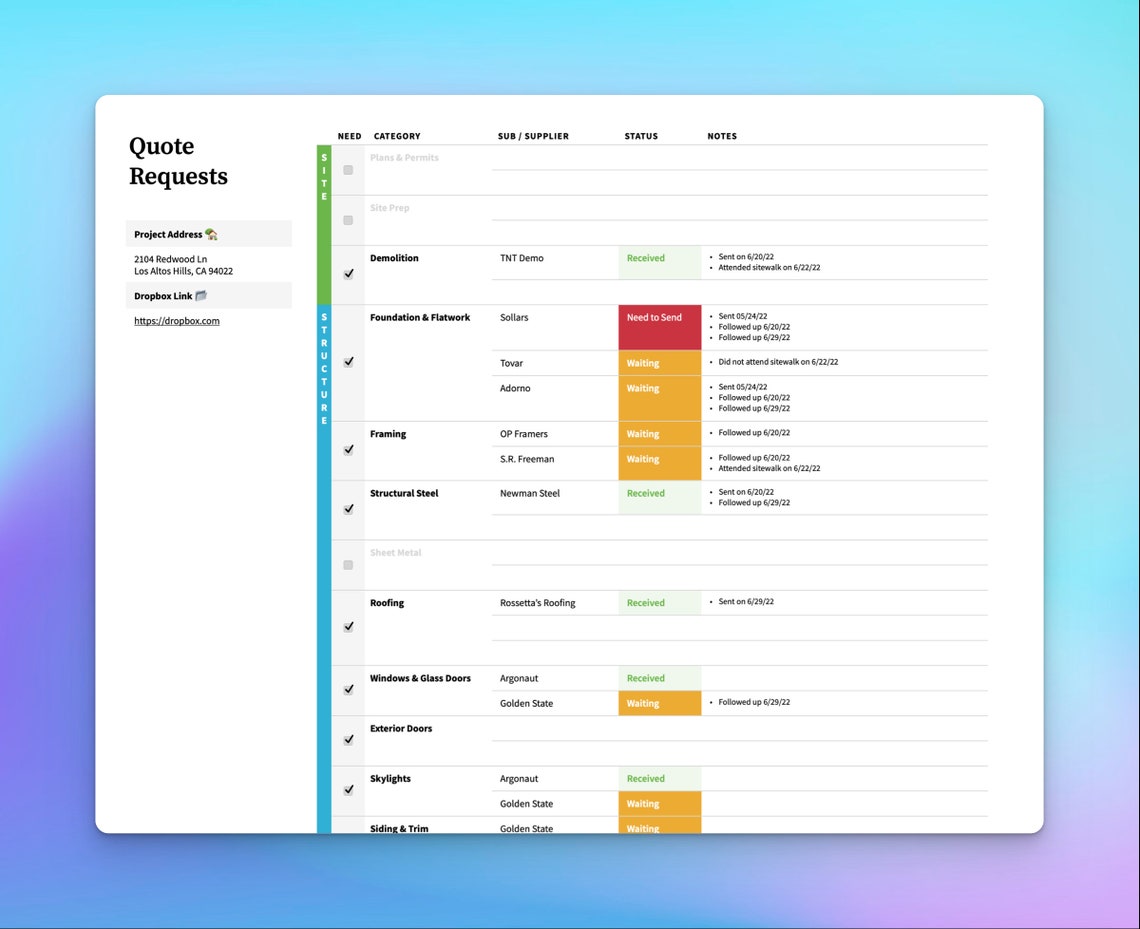 Contractor Bidding Spreadsheet, Contractor Estimating Spreadsheet - Etsy