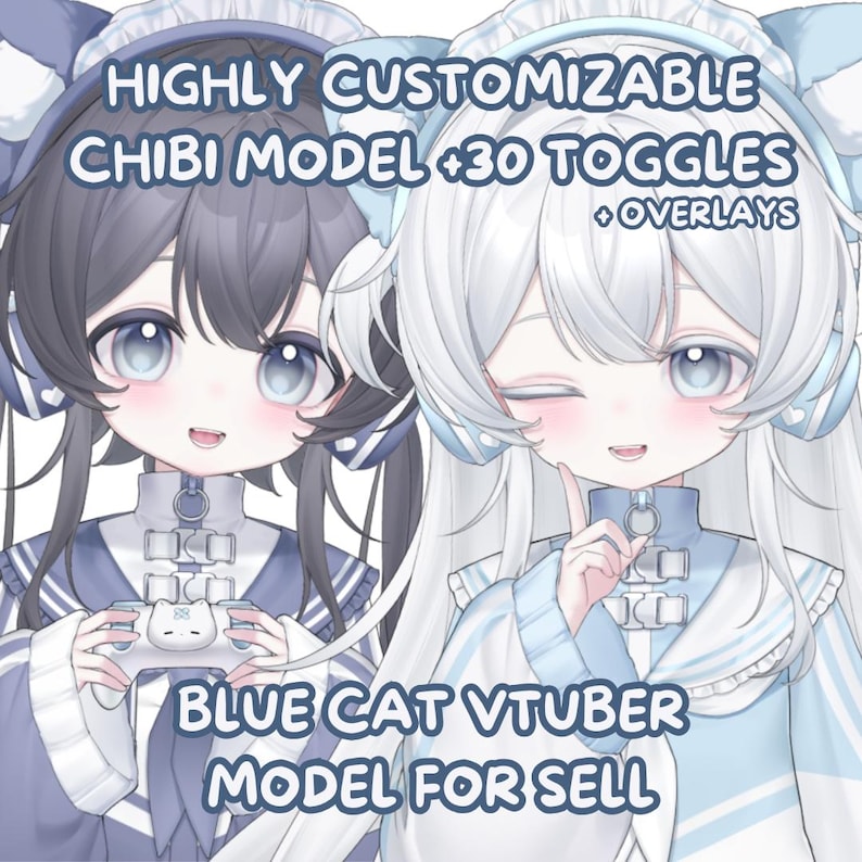LIVE 2D Model Blue Cat Girl Vtuber Model for Sell [premade Vtuber Model ...