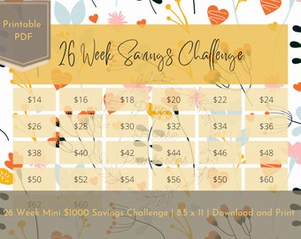 26 Week Mini Savings Challenge Printable - Etsy