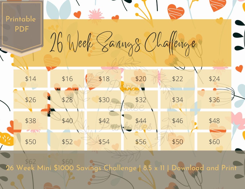 Autumn 26 Week Mini Savings Challenge Printable - Etsy