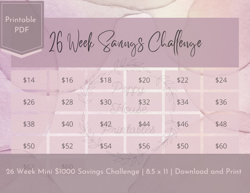 26 Week Mini Savings Challenge Printable - Etsy