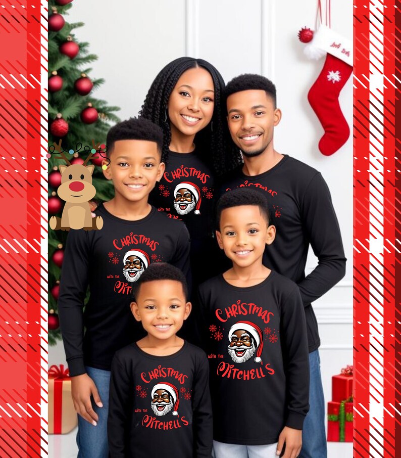 Black Santa Pajamas Tops, Santa Group Shirts, Matching Xmas Tees, Santa ...