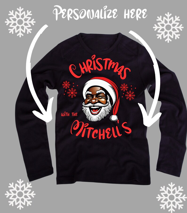 Black Santa Pajamas Tops, Santa Group Shirts, Matching Xmas Tees, Santa ...