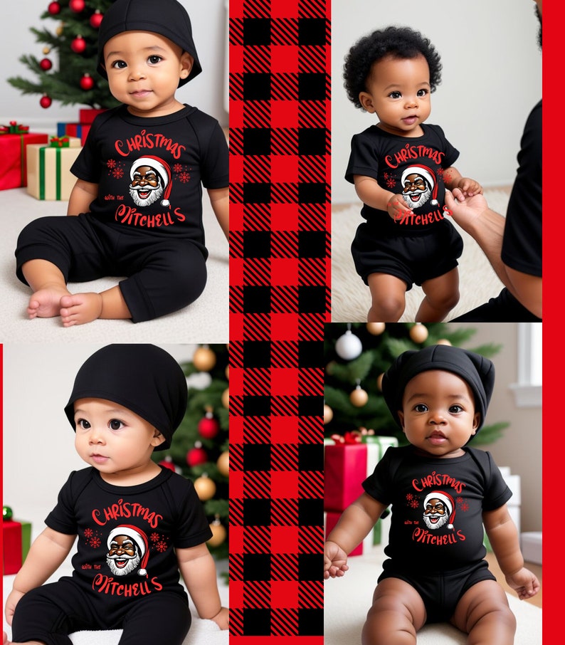 Black Santa Pajamas Tops, Santa Group Shirts, Matching Xmas Tees, Santa ...