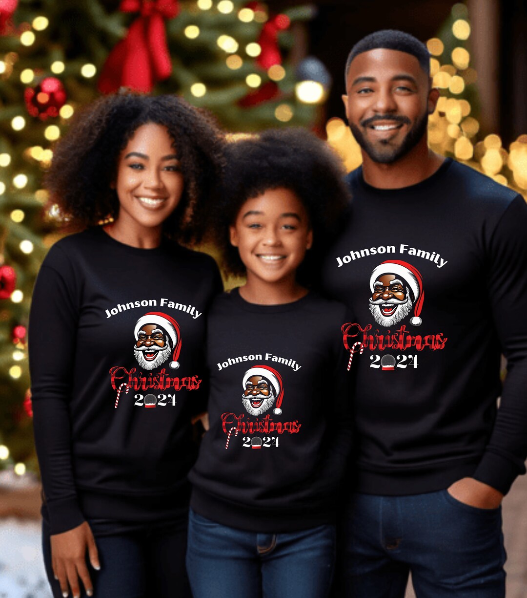 Black Santa Tops, Santa Group Shirts, Matching Xmas Tees, Santa Family ...
