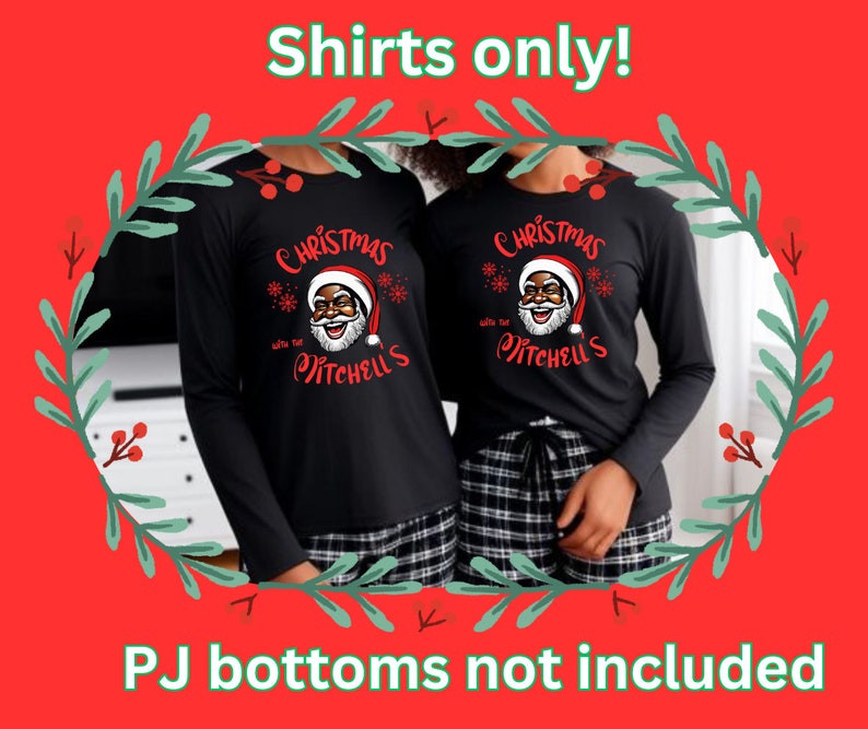 Black Santa Pajamas Tops, Santa Group Shirts, Matching Xmas Tees, Santa ...