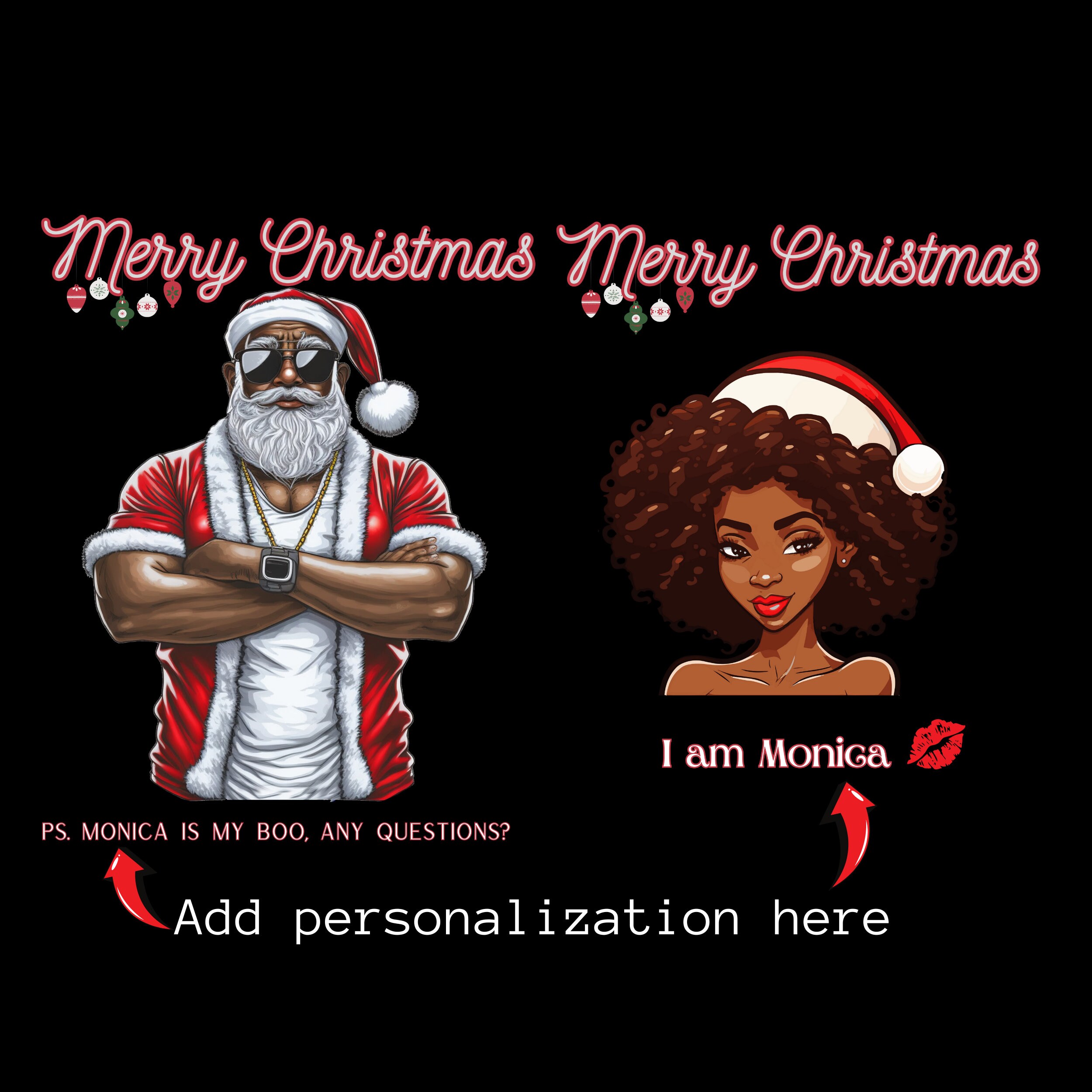 Black Santa Pajamas Tops, Santa Group Shirts, Matching Xmas Tees, Santa ...