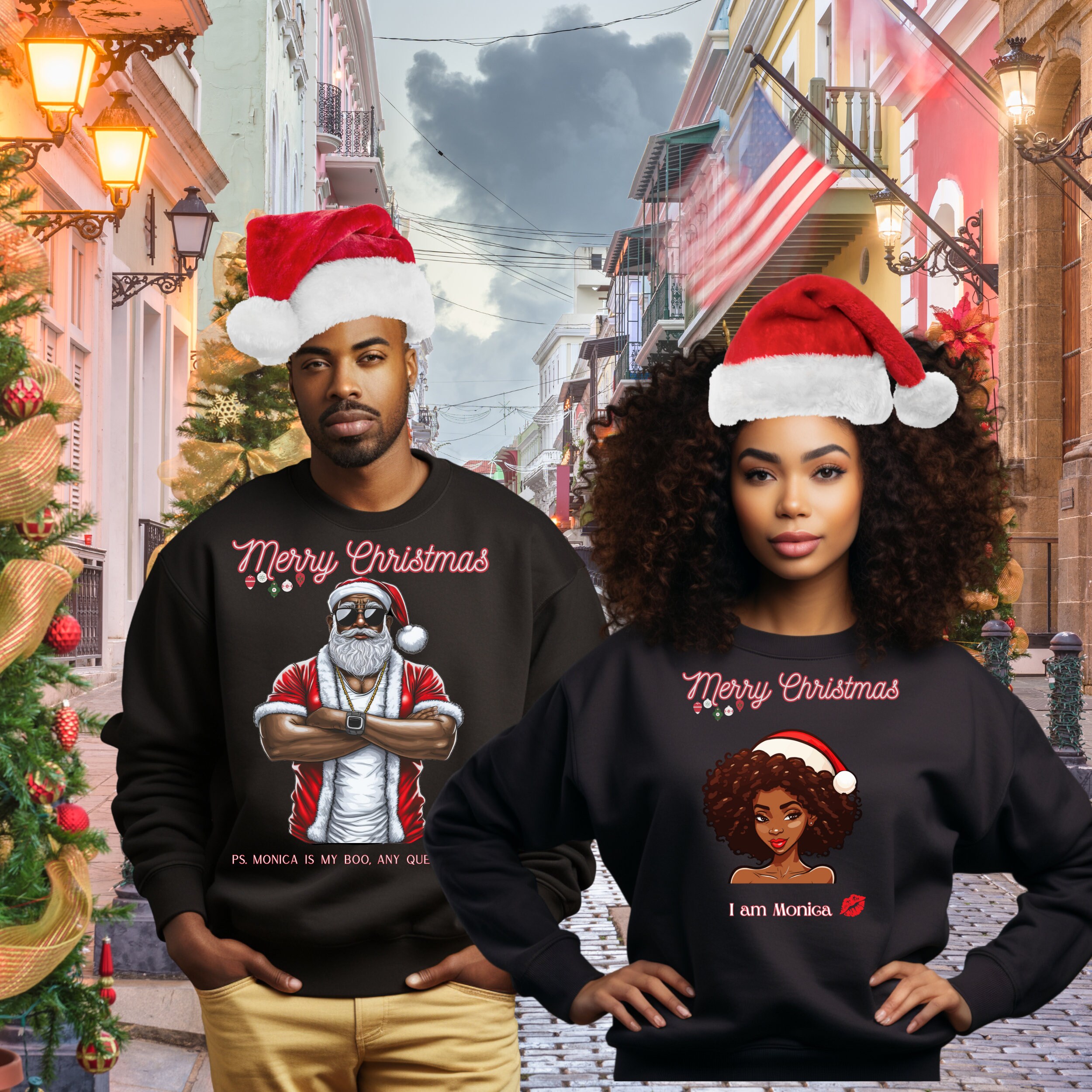 Black Santa Pajamas Tops, Santa Group Shirts, Matching Xmas Tees, Santa ...