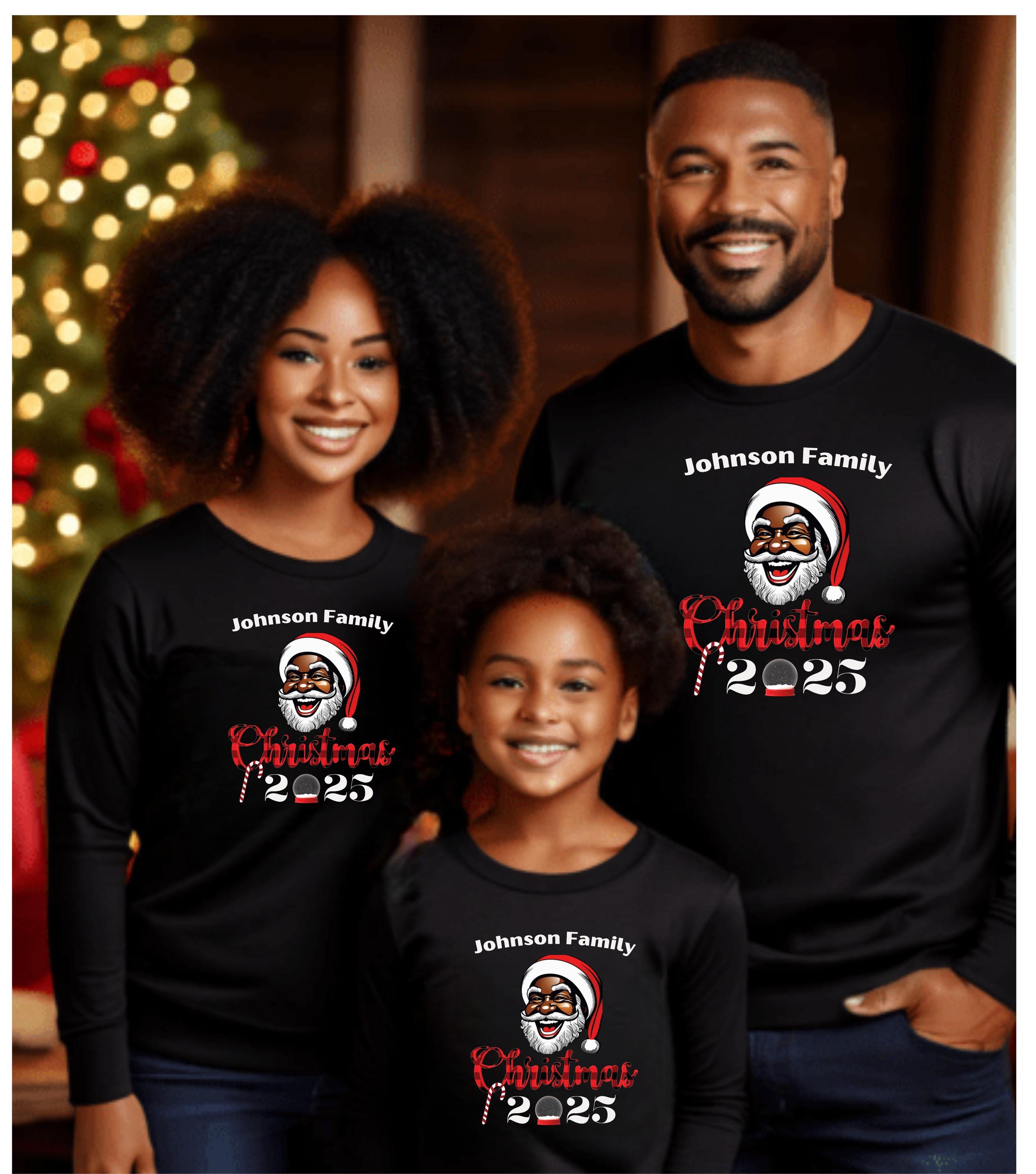 Black Santa Tops, Santa Group Shirts, Matching Xmas Tees, Santa Family ...