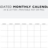 Undated Monthly Calendar Printable Landscape, Minimalist Calendar ...
