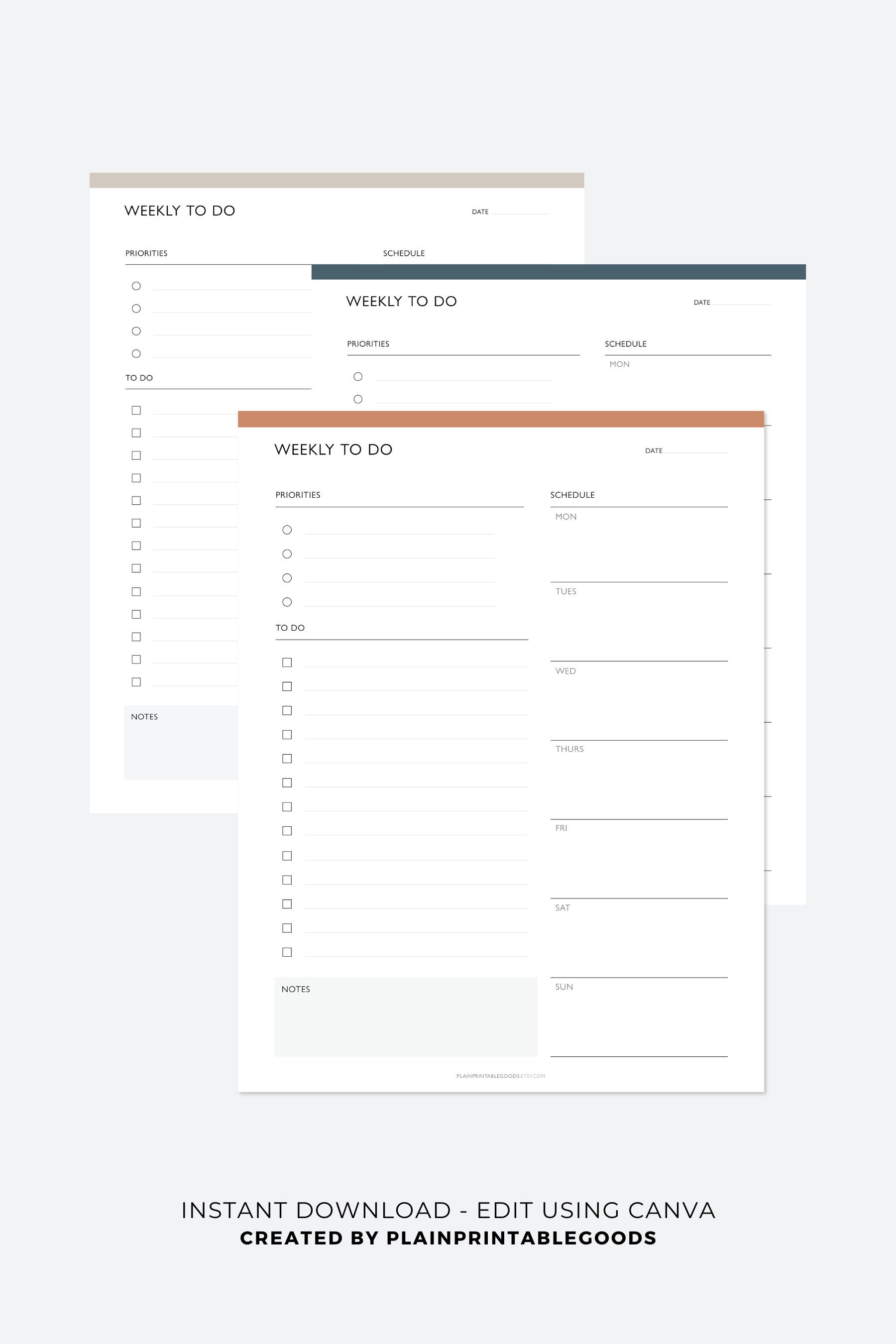 Printable Weekly to Do List Template, Weekly Task List, Weekly Planner ...