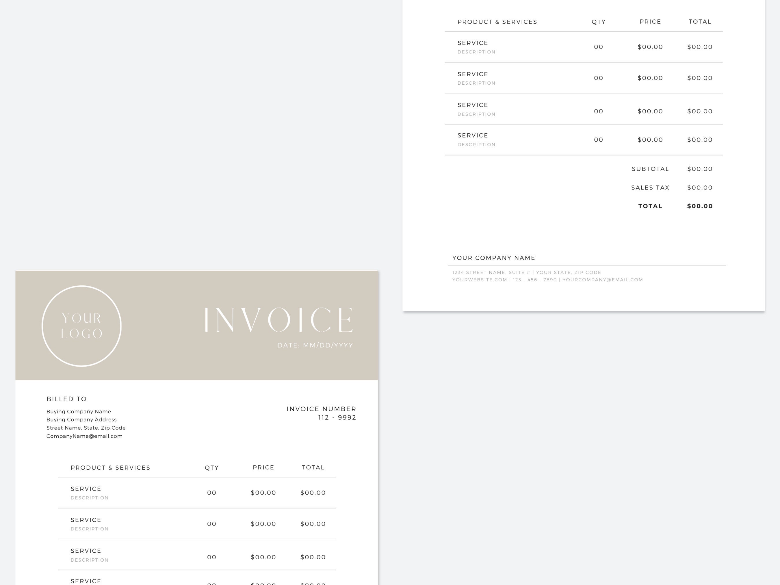 Minimalist Invoice Template Design for Canva, Add Your Own Logo! - Etsy