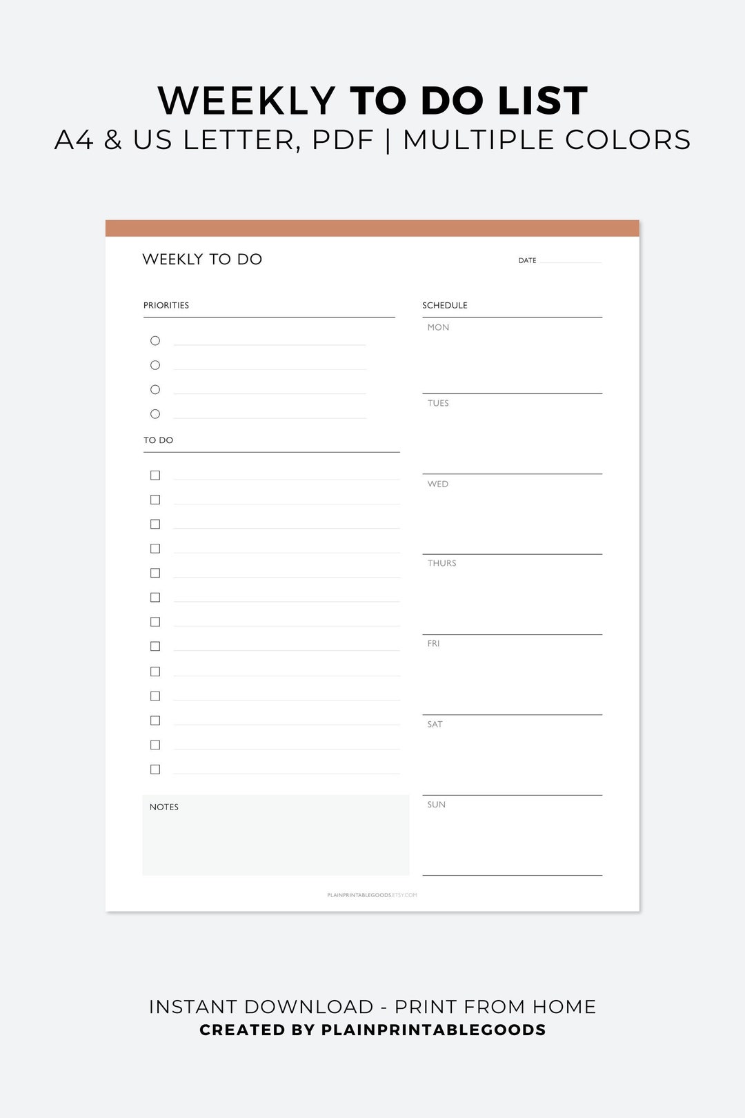 Printable Weekly to Do List Template, Weekly Task List, Weekly Planner ...