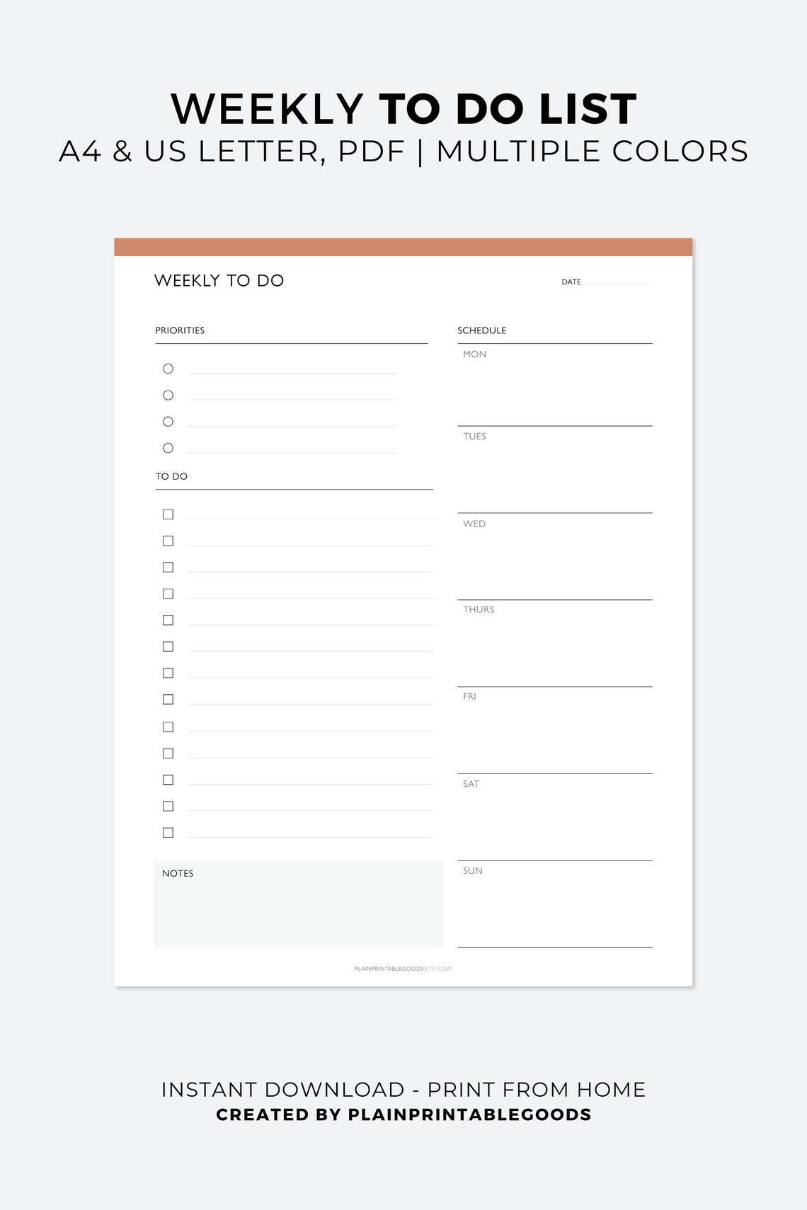 Printable Weekly to Do List Template, Weekly Task List, Weekly Planner ...