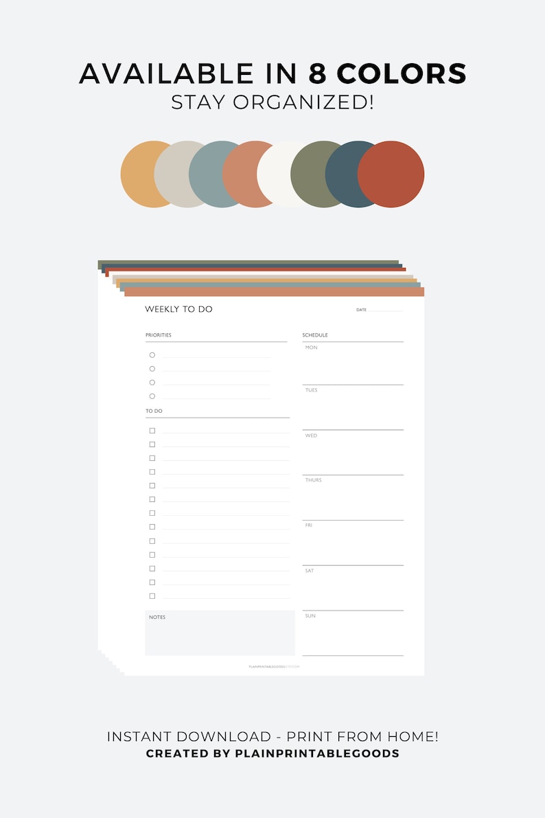 Printable Weekly to Do List Template, Weekly Task List, Weekly Planner ...