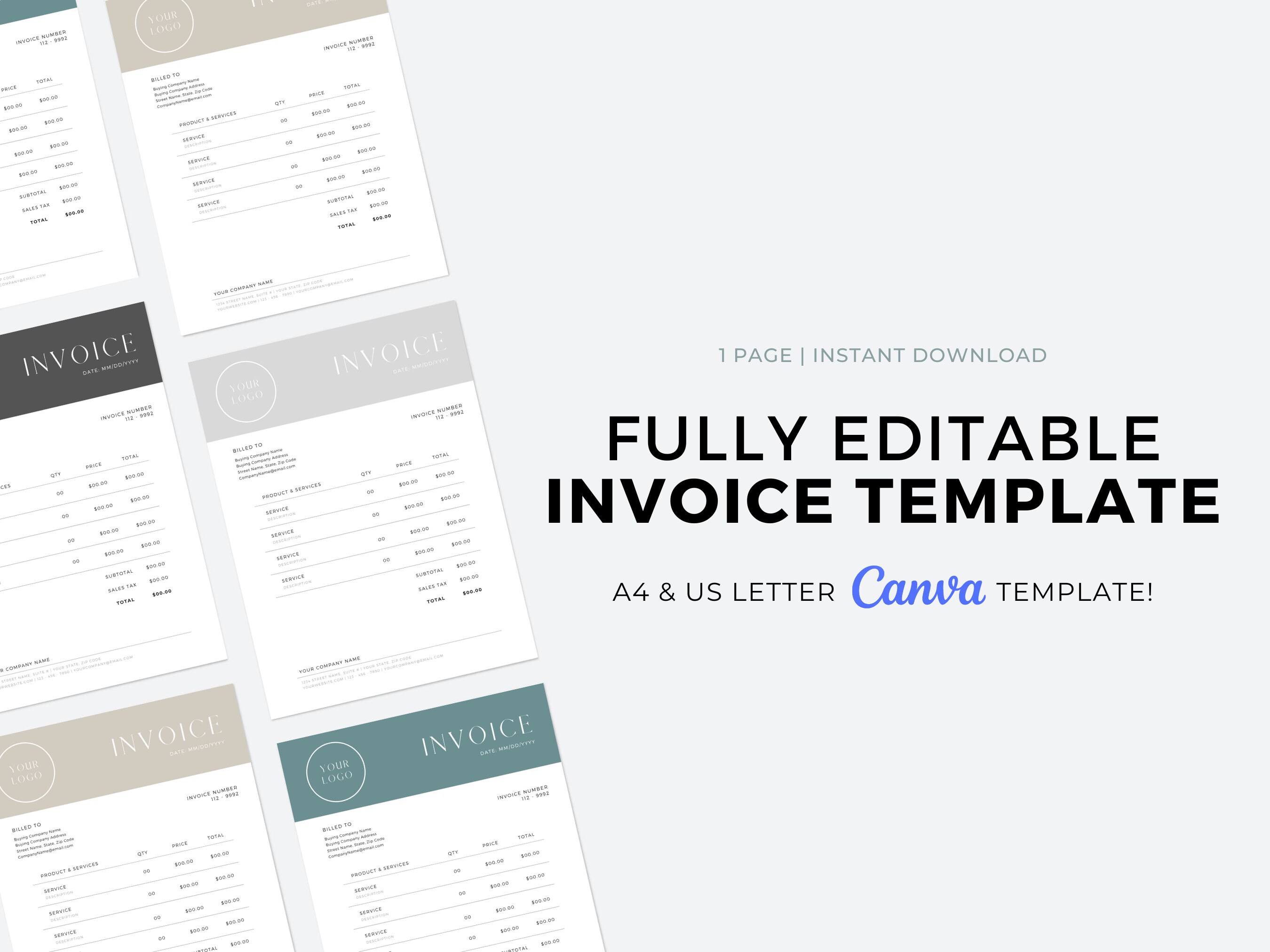 Minimalist Invoice Template Design for Canva, Add Your Own Logo! - Etsy