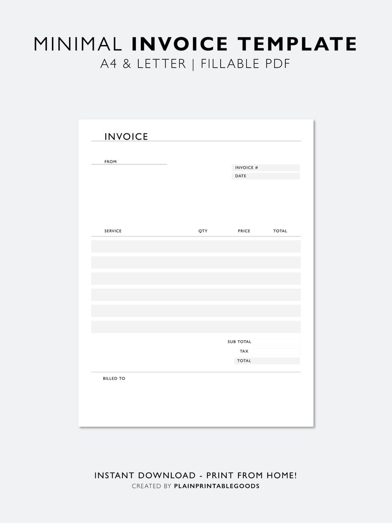 Simple Invoice Template for Small Business Modern Client - Etsy