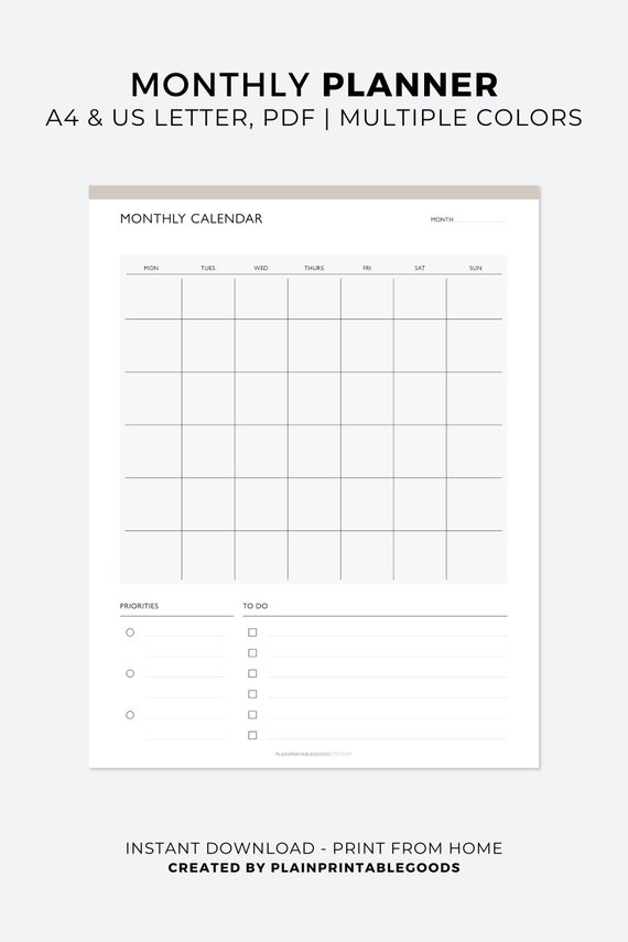 Printable Monthly to Do List Template Monthly Task List - Etsy